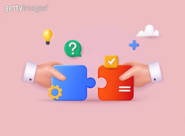 3D jigsaw puzzle pieces symbol of teamwork. Problem-solving, business ...