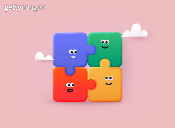 Jigsaw puzzle. Cute cartoon face. team concept. Various Emotions ...