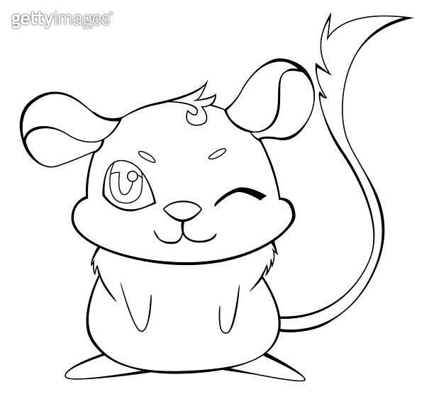 Cute Gerbil Line Art for Coloring Page 이미지 (2161878239) - 게티이미지뱅크
