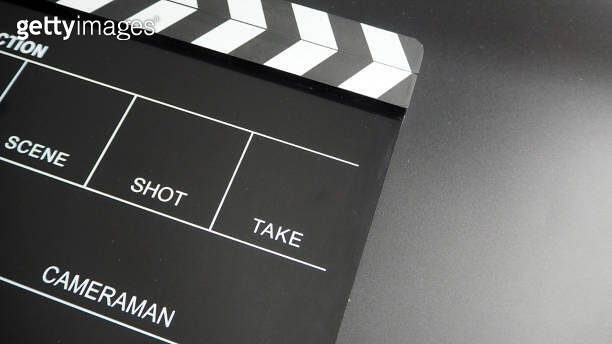 Clapper board or movie slate use in video production or movie and ...