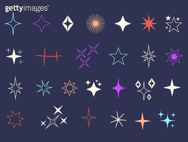 Star starburst sparkle space line art isolated set collection. Vector graphic design element ...
