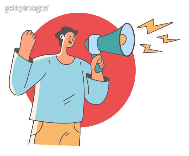 Anger man scream megaphone banner concept. Vector flat graphic design ...