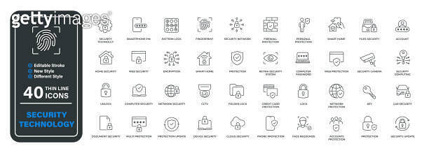 Security technology minimal thin line icons. Related protection, safety ...