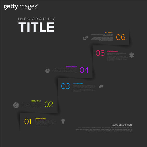 Infogrpahic dark square stairs steps diagram template with six step ...