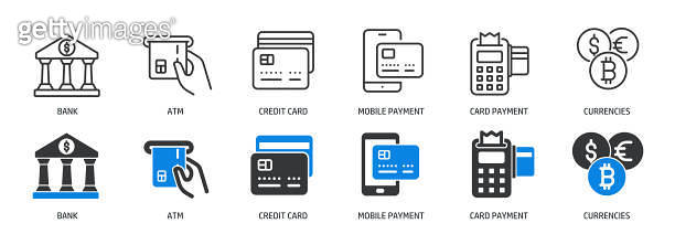 Payment line and glyph solid icons collection. Minimal icon and symbol ...