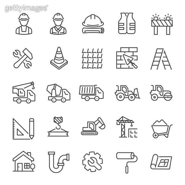 Construction simple minimal thin line icons collection. Related builder ...