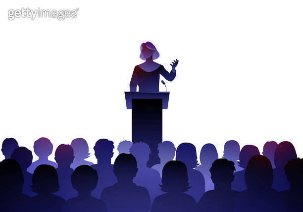 Female Public Speaker On Lectern In Front Of Audience. 이미지 (1958178370 ...