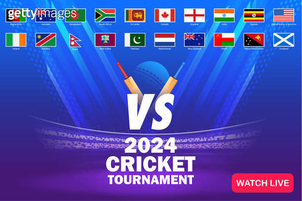 stadium of cricket showing flags of participating countries 이미지 ...