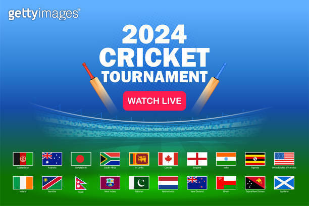 stadium of cricket showing flags of participating countries 이미지 ...