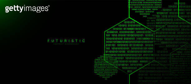 Abstract green binary code in hexagon lines. Futuristic digital high-technology pattern. Vector ...