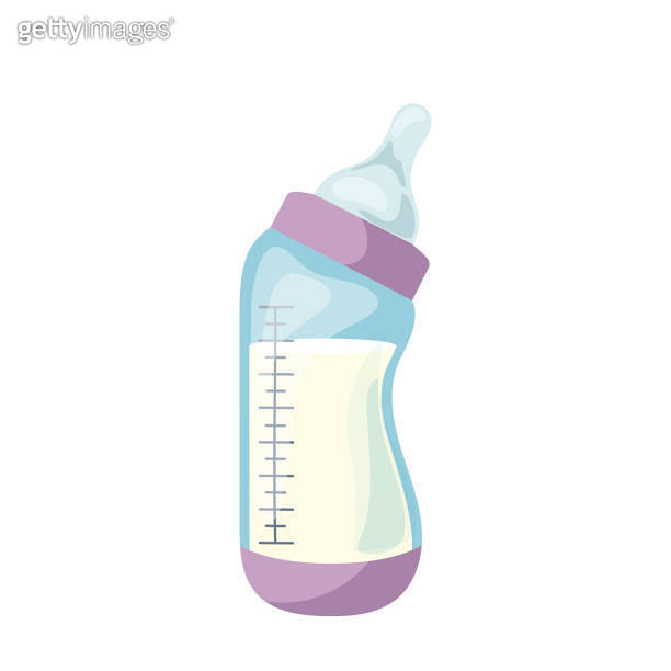 Single baby milk bottle with pacifier nipple tilt and measurement scale ...