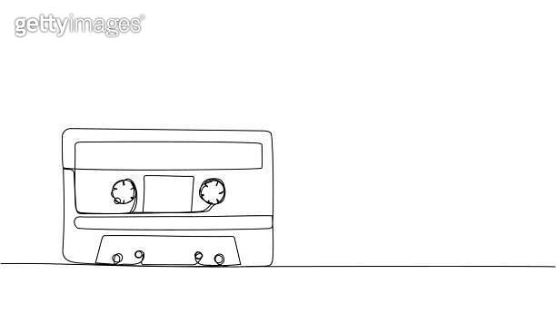 Audio cassette, tape one line art. Continuous line drawing of play ...