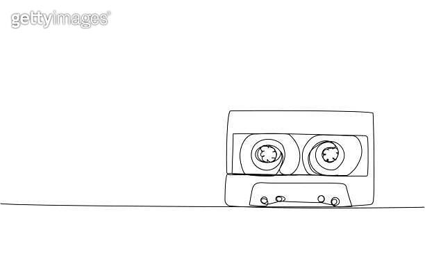 Audio cassette, tape one line art. Continuous line drawing of play ...