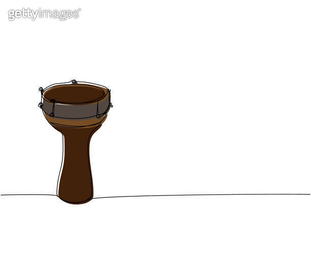 Drum darbuka, Doumbek one line color art. Continuous line drawing of ...