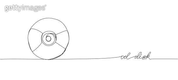 CD disk, Compact disc one line art. Continuous line drawing of storage ...