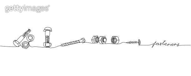 Screw, fasteners, bolt and nut, dowel, pin, pintle one line art ...