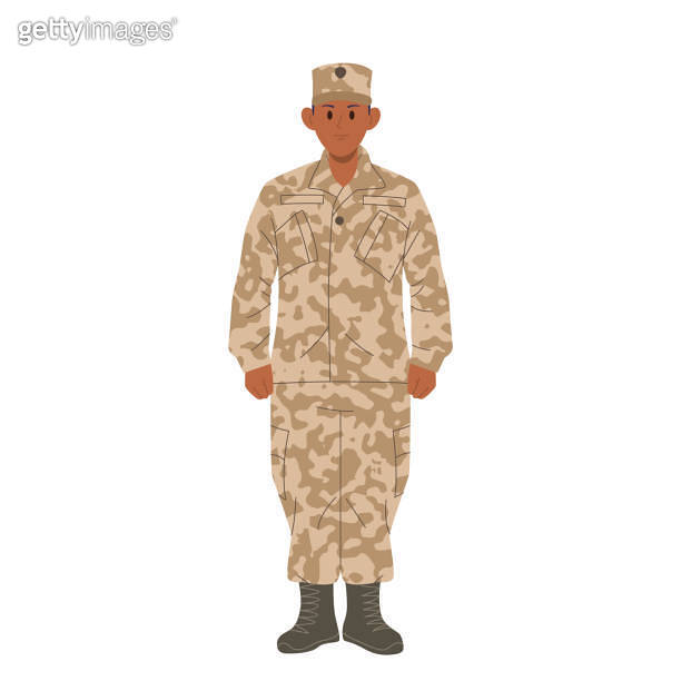 Brave serious man sergeant cartoon character wearing military ...