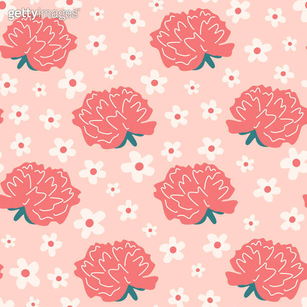cute hand drawn red and pink seamless vector pattern background ...