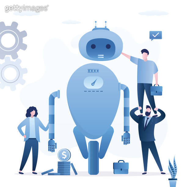 Business people create robot, chat bot development. Robotic process ...