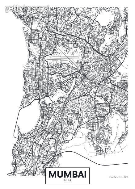 City map Mumbai, detailed urban planning travel vector poster design ...