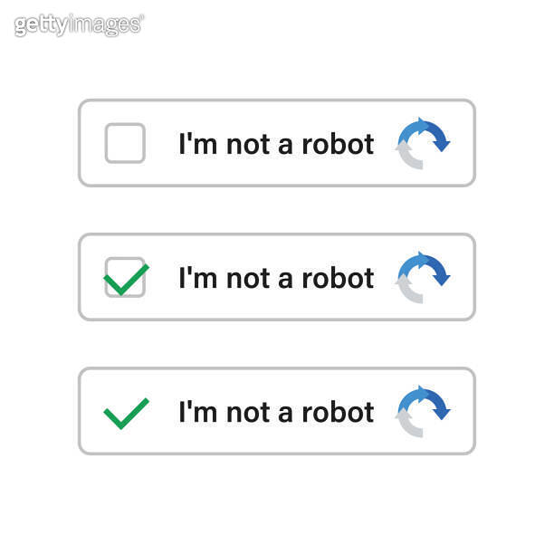 Captcha icon. I am not a robot. Computer code. Set of confirmed recaptcha. Im not robot button ...
