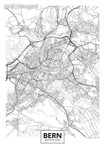 City map Bern, detailed urban planning travel vector poster design ...