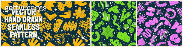 Seamless pattern with bizarre abstract geometric unusual shapes and ...