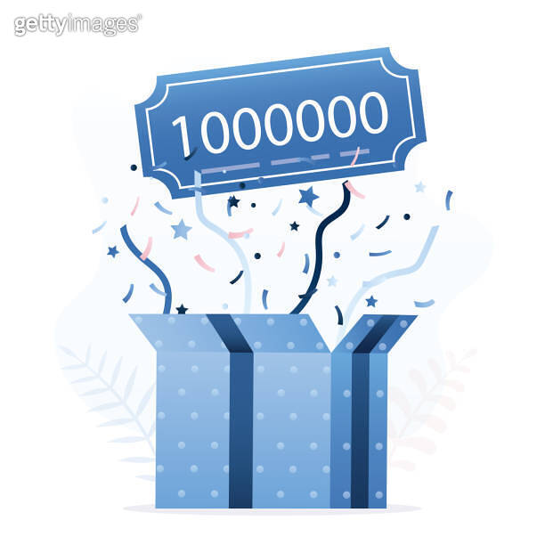 Celebration of win lottery or contest. Big box with confetti and money ...