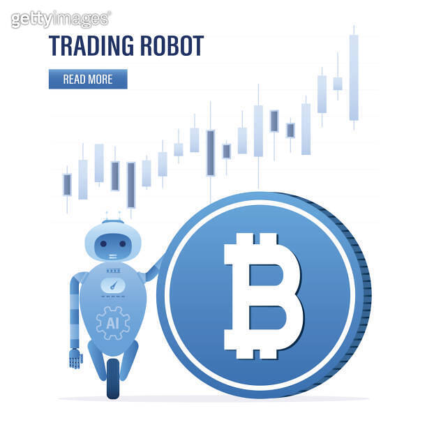 Trading robot holds big bitcoin. AI helps to mine or trade ...