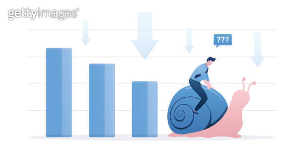 World economic slow down, GDP growth slowly or decline in recession ...