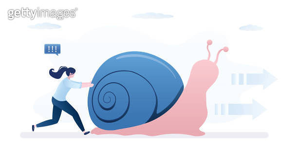 Stupid woman entrepreneur push snail to wrong direction. Business slow ...