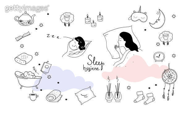Sleep hygiene infographics. Collection of png icon for health sleeping ...