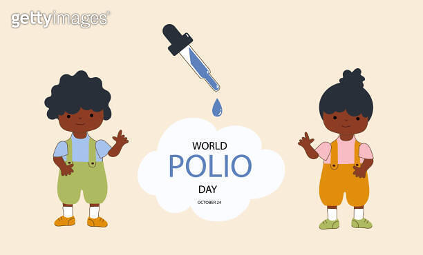World Polio Day vector banner. Cute fun children on pastel background ...