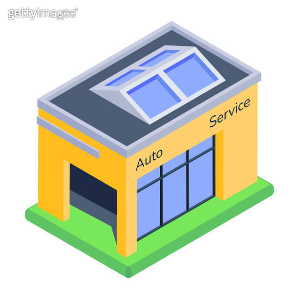 Here’s an isometric icon of an auto garage building, structure ...