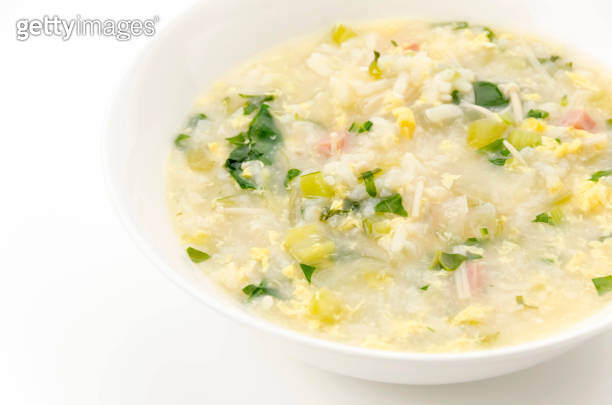 Japanese food, Ojiya (rice porridge with vegetables and luncheon meat ...