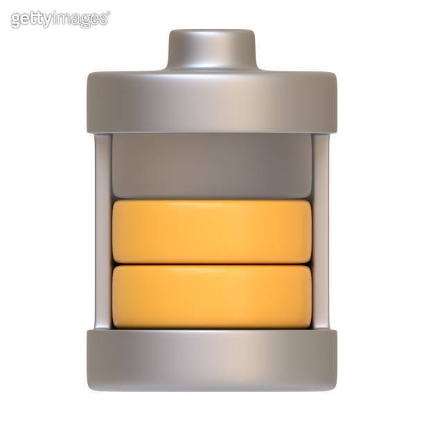 Battery icon with a three-segment charge level indicated in yellow ...