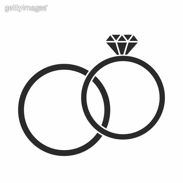 Engagement or marriage rings, set of two objects, black symbol, eps ...