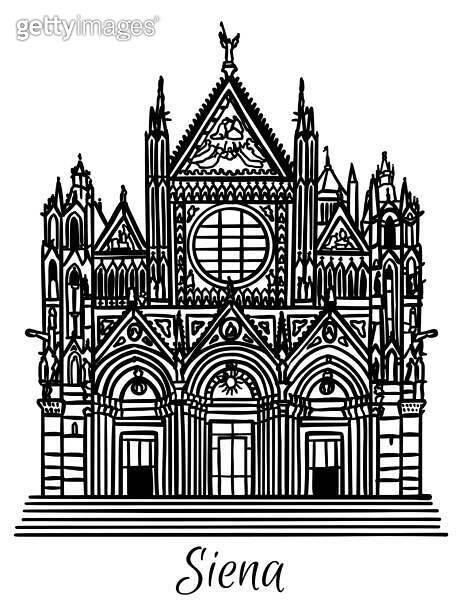 Line art drawing of Duomo di Siena Cathedral, Italy, architecture ...