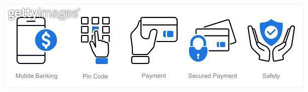 A set of 5 security icons as mobile banking, pin code, payment 이미지 ...