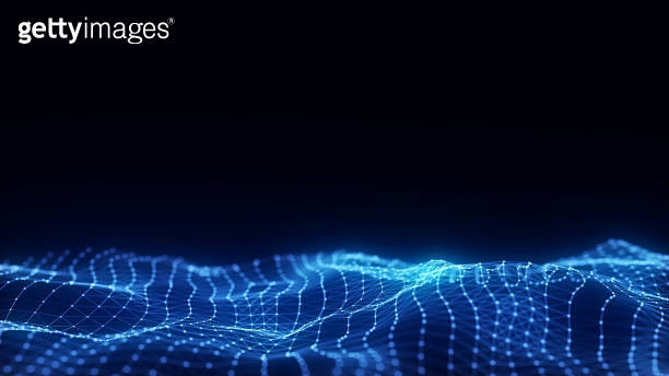 Abstract technology wave of particles and lines. Big data visualization. Background with motion ...