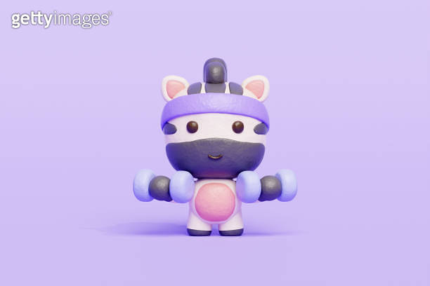 3D cute zebra exercising with dumbbells, Cartoon animal character, 3D ...