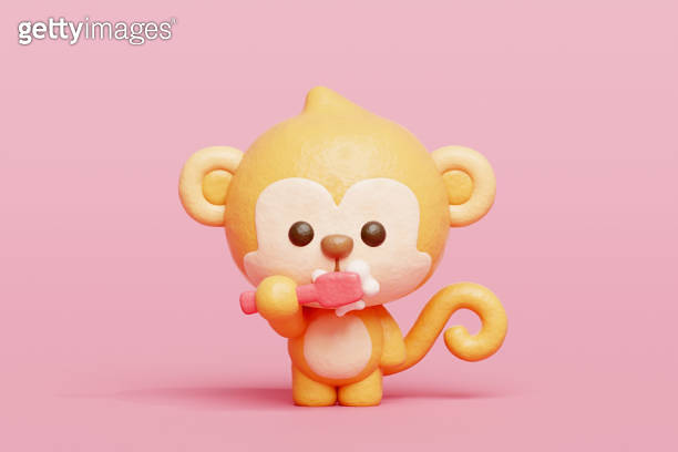 3D cute monkey brushing teeth, Cartoon animal character, 3D rendering ...