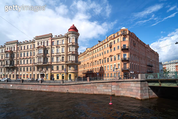 Embankment of Griboedov with old residential buildings in the ...