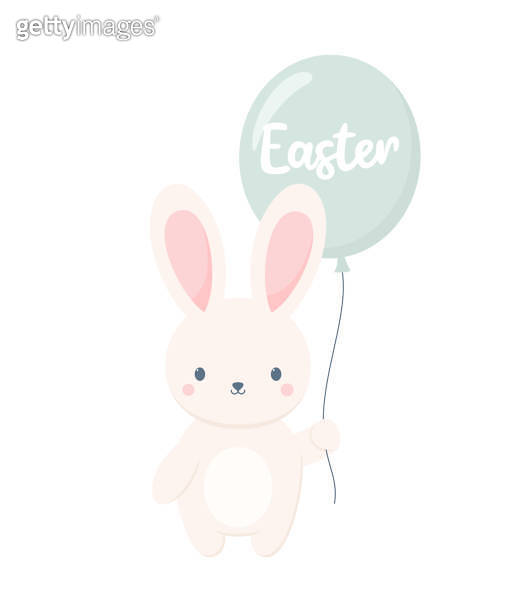 ute Easter bunny holding balloon, isolated on a white background. Flat ...