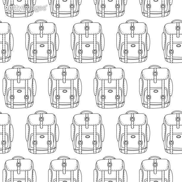Seamless Backpack pattern. Travel, nikes, trips tourism, voyage or ...
