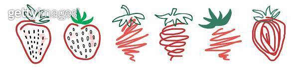 Strawberry set hand drawn doodle lineart sketch isolated on white ...