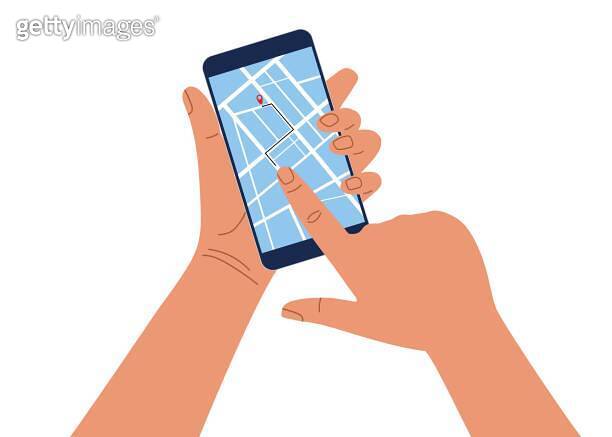 Map on mobile phone. GPS navigator. Human hands holding and Using ...