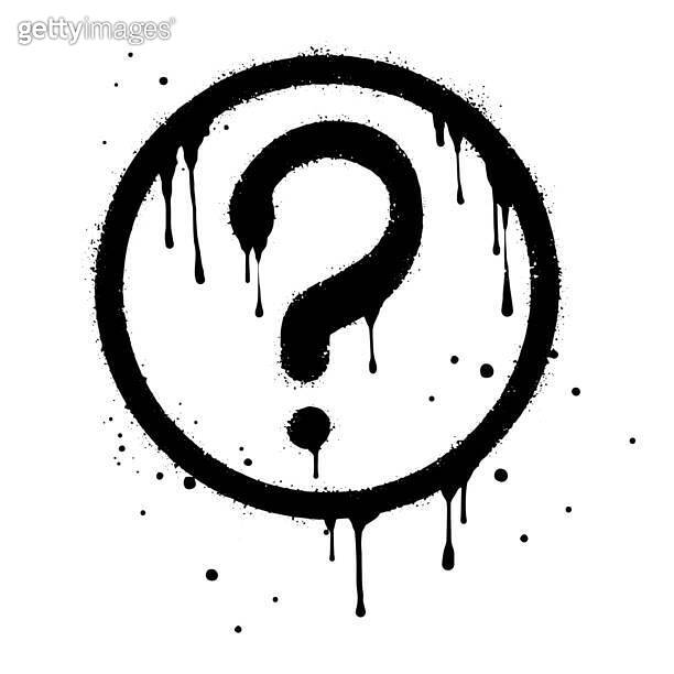 Spray painted graffiti question marks in black over white. question ...