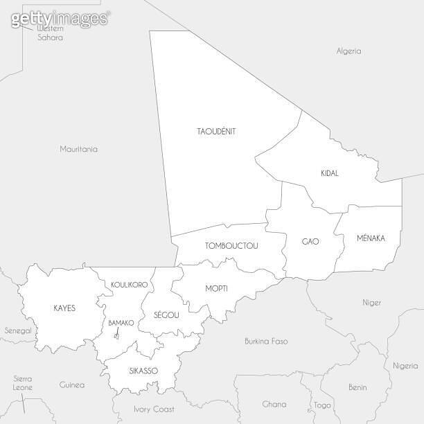 Vector map of Mali with regions, capital district and administrative ...