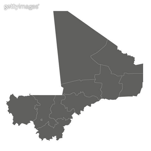 Vector blank map of Mali with regions, capital district and ...
